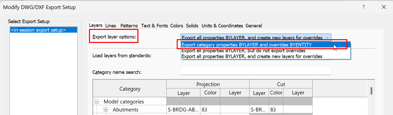 Additional layers are created when exporting DWG from Revit