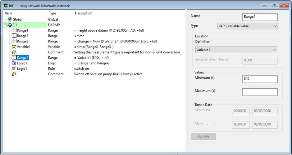 Using RTC in InfoWorks ICM – How to use a variable as a timer to track time