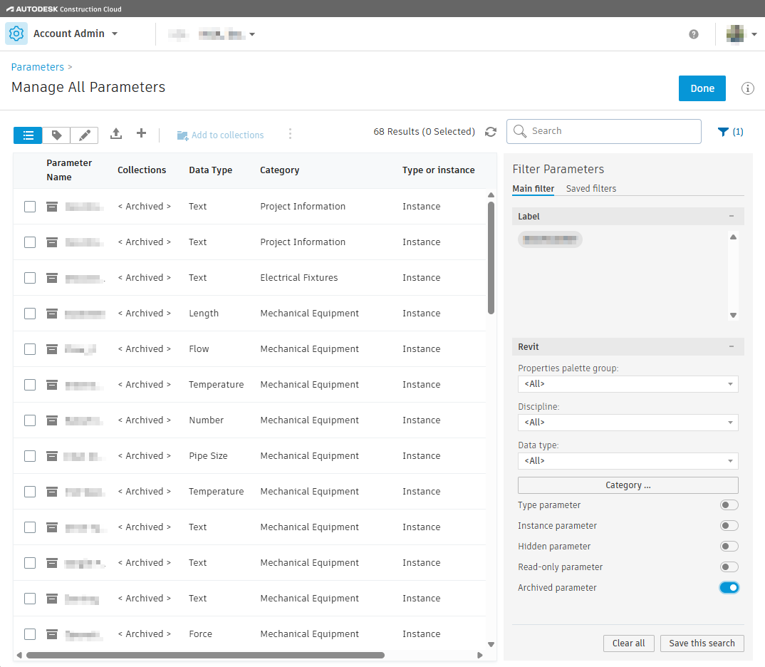 "Parameters already exist" when attempting to add new parameters in the Parameters Service in ACC
