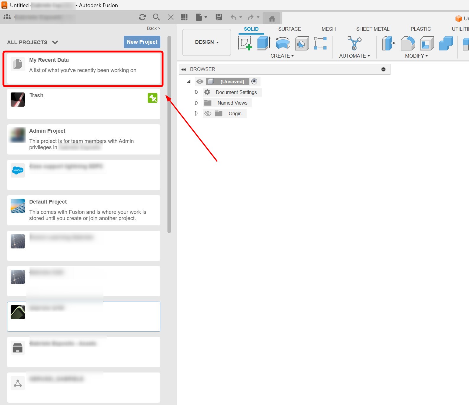 Hide or delete Samples, My Recent Data, and Libraries projects from Data panel in Fusion