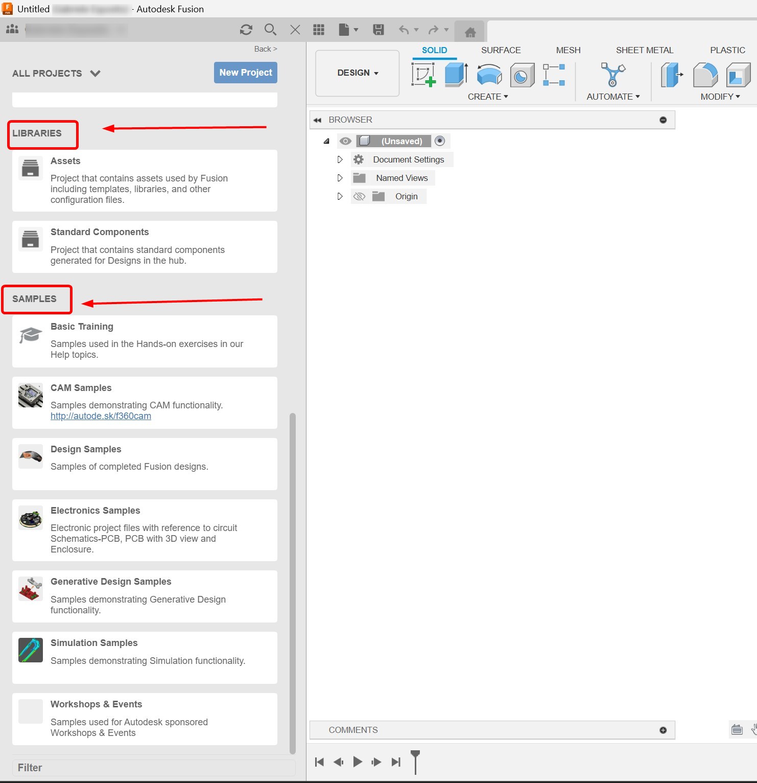 Hide or delete Samples, My Recent Data, and Libraries projects from Data panel in Fusion