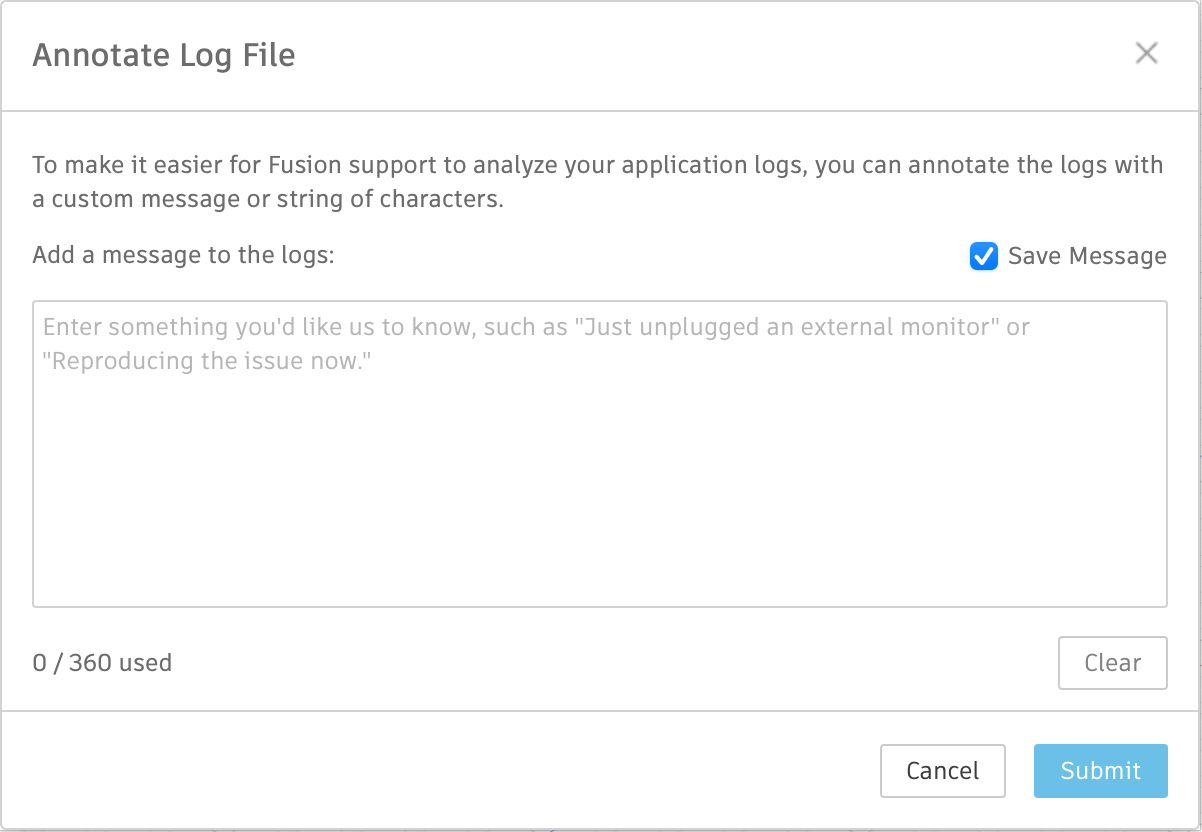 How to add notes or annotations to log files in Fusion