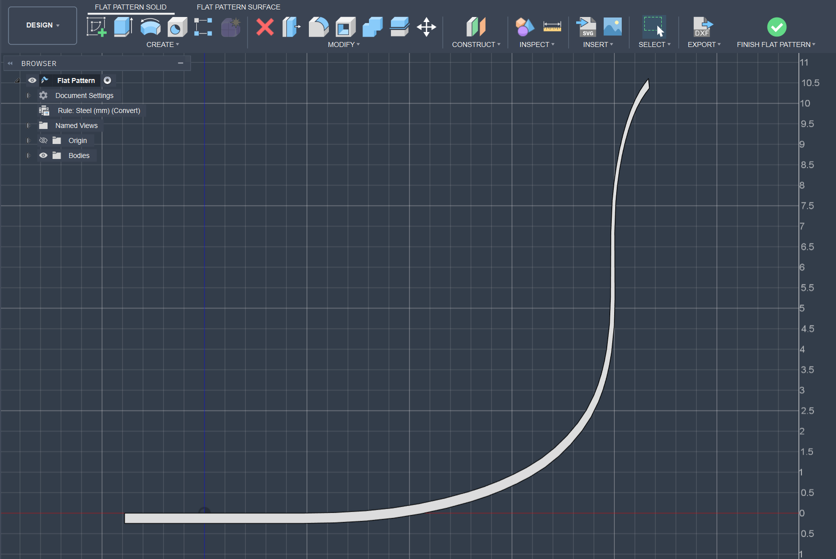 Multicurve sheet metal body will not create flat pattern in Autodesk Fusion