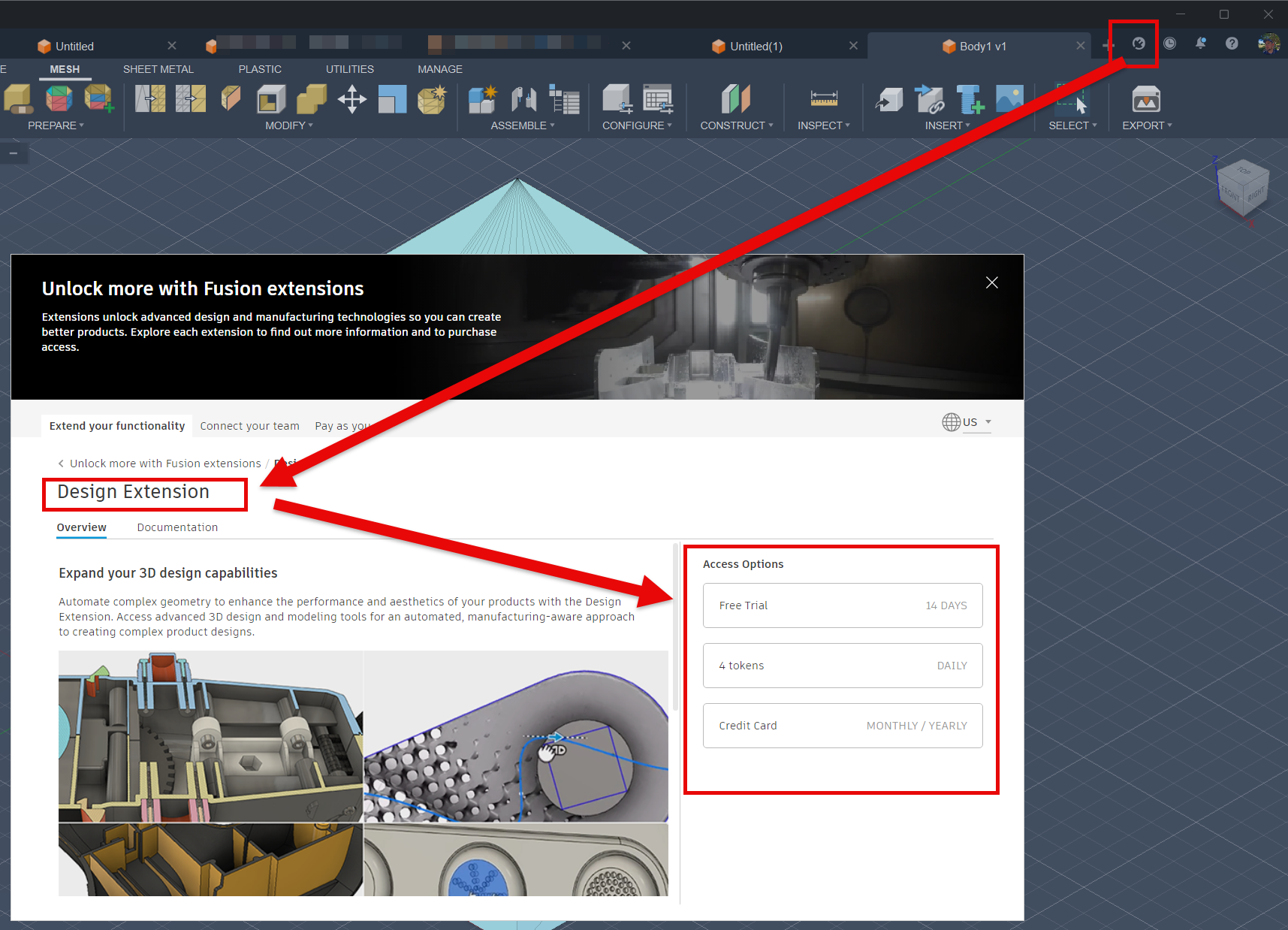 How to access the Organic Mesh Conversion feature in Autodesk Fusion