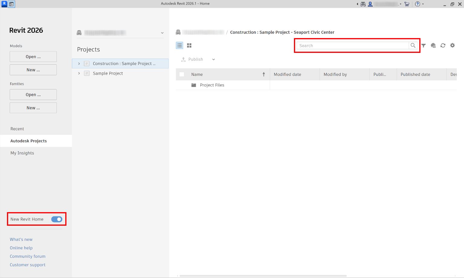 Is it possible to display only selected ACC projects on Revit Home screen?