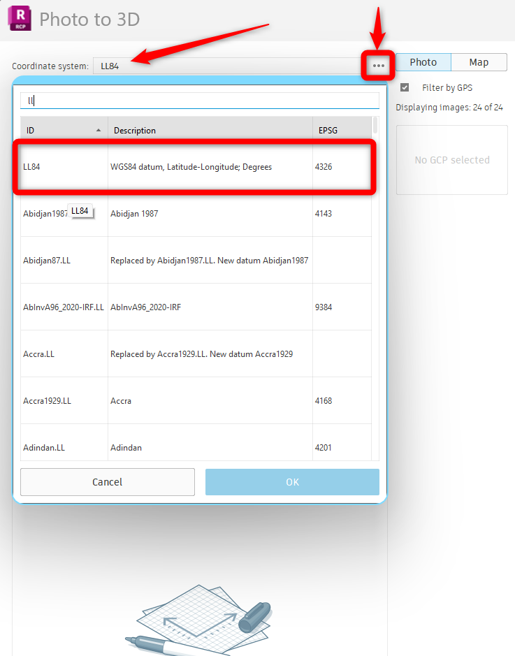 ReCap Photo で WGS 84 座標系が見つからない