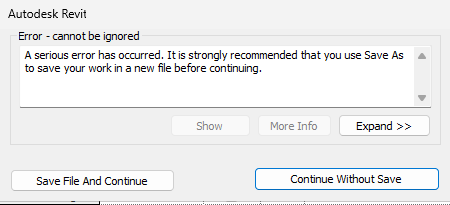 Serious error appears when opening a specific Revit model