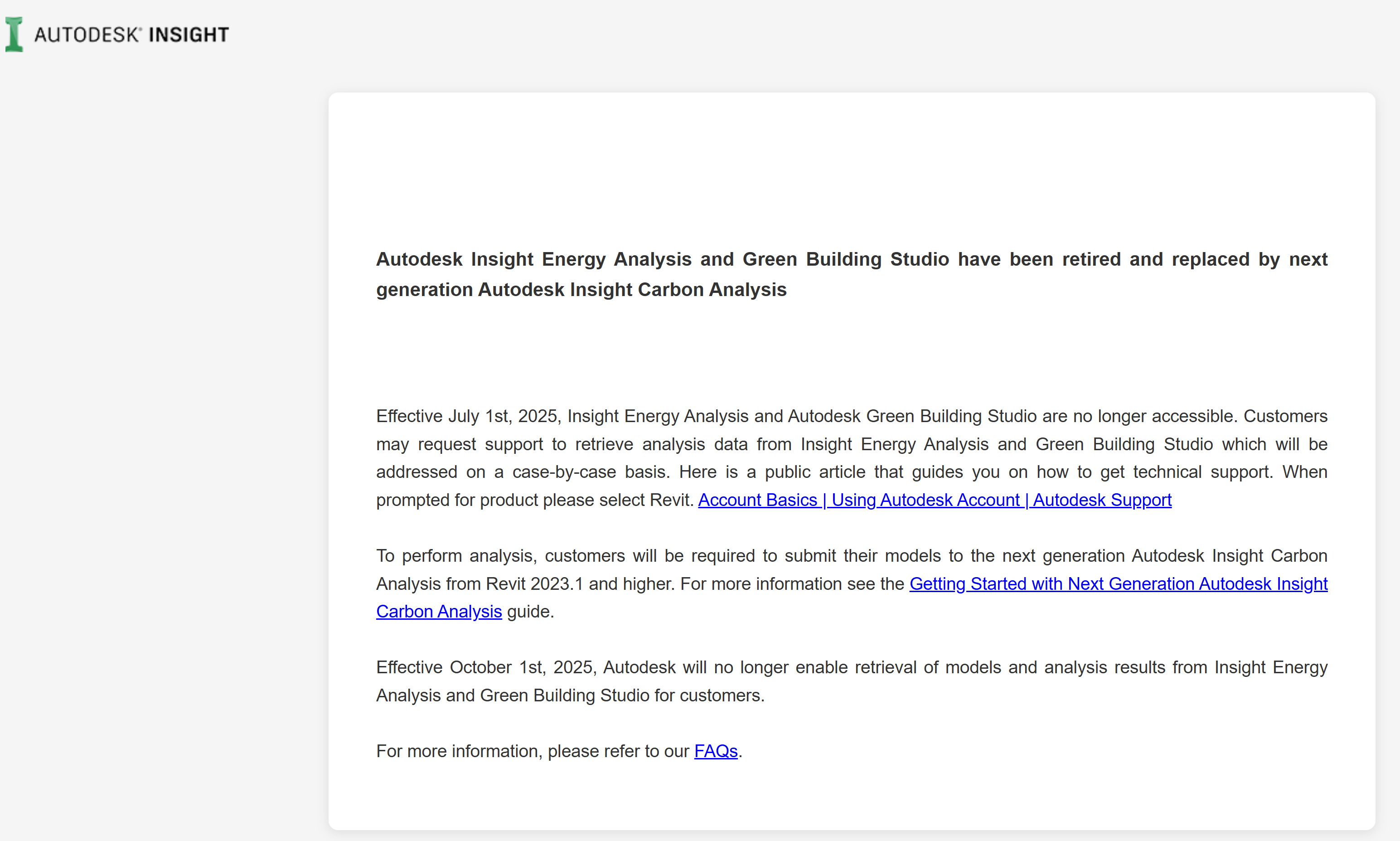 "Insight 해석 도구에 액세스할 때 "Autodesk Insight 에너지 해석 및 Green Building Studio ...