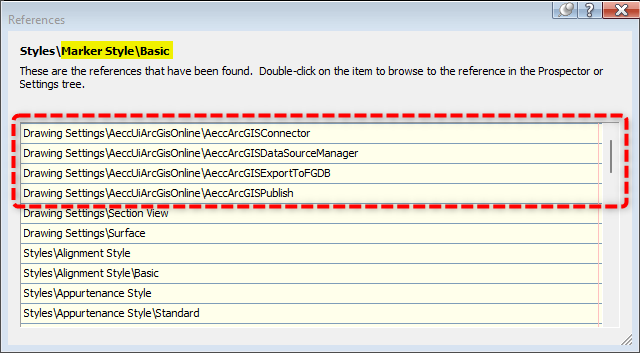 ArcGIS Online commands default style settings in Civil 3D