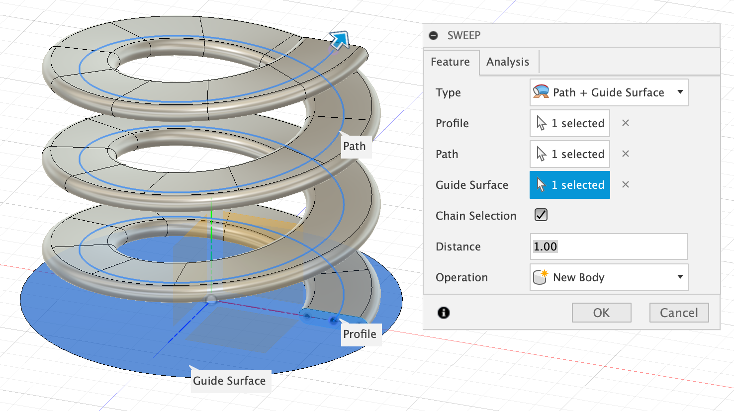 It is possible to select a custom shape section for coil command in Fusion?