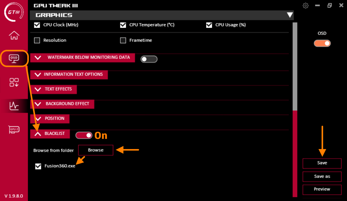 Fusion crashes during sign in with Asus GPU Tweak III OSD enabled