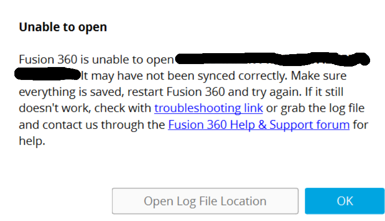 "Product Update Required" or "Update Fusion and try again" when opening ...