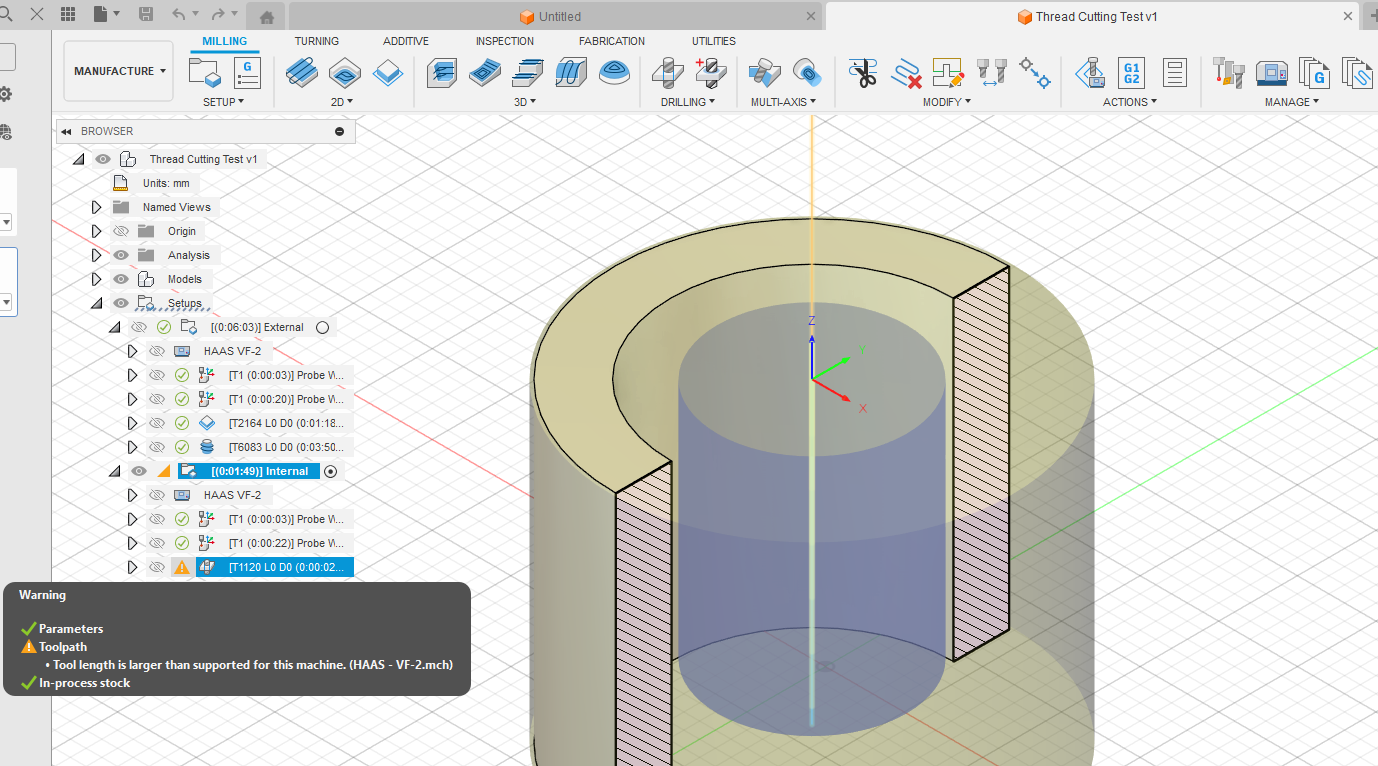 Tool length is larger than supported on this machine warning in Fusion.