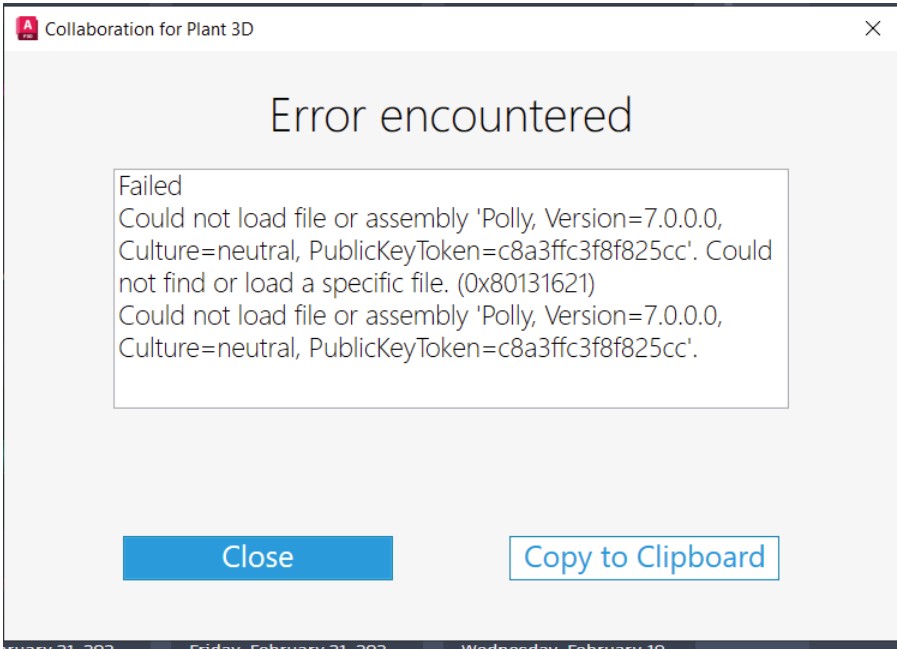 "Plant Collaboration has.. An unexpected error.. One or more errors occurred." when opening a ...