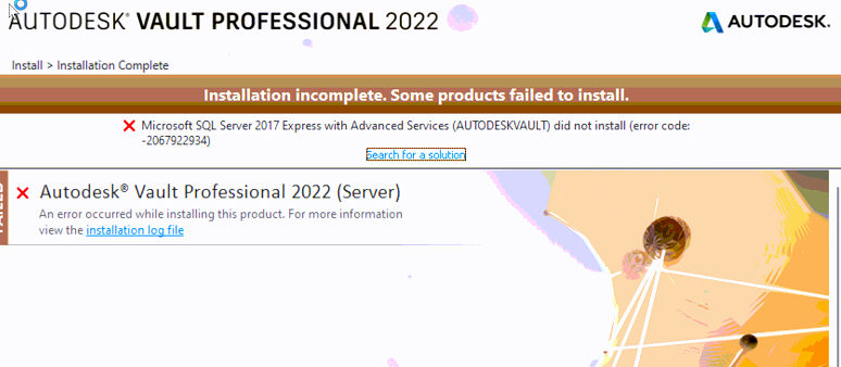 "Microsoft SQL Server 2017 Express...was not installed...(Error Code: -2067529714)" when ...