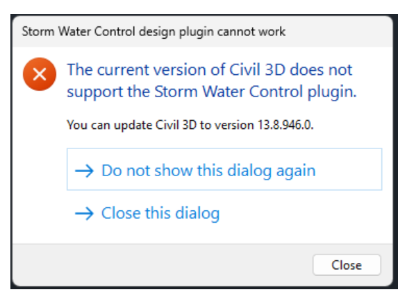 "Storm Water Control design plugin cannot work" when installing Drainage Analysis Extension for ...