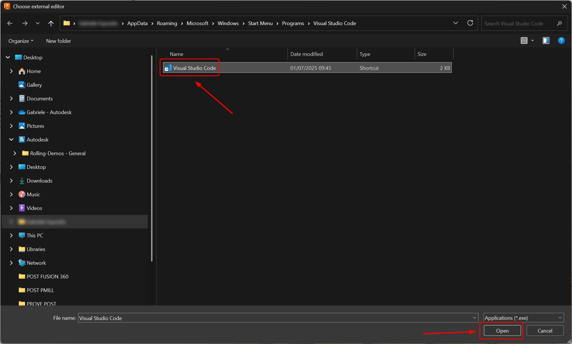 Visual Studio Code or other NC file editors do not open when posting NC ...