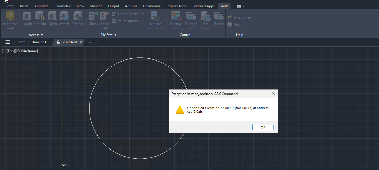 "An error occurred during a vaulting operation" When using "Open from Vault" with 2025 AutoCAD ...