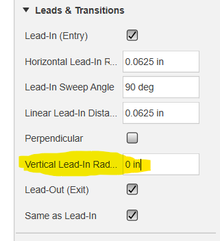 How to remove vertical lead-in in Fusion