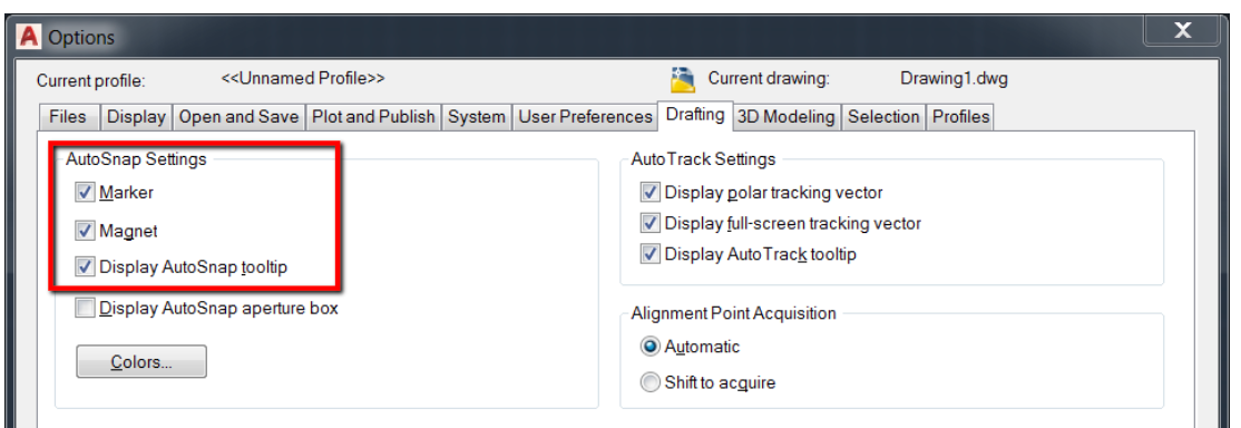 Osnap (Object Snap) markers are not showing as expected in AutoCAD products