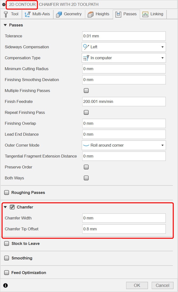 2D Chamfer toolpath does not machine the whole contour in Fusion