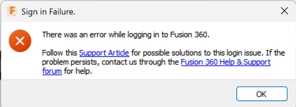 "There was an error while logging in to Fusion" when logging in to Fusion