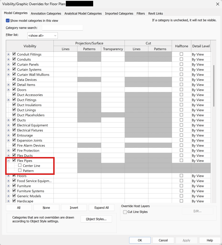 Flex pipes appear as lines in Floor Plan view in Revit