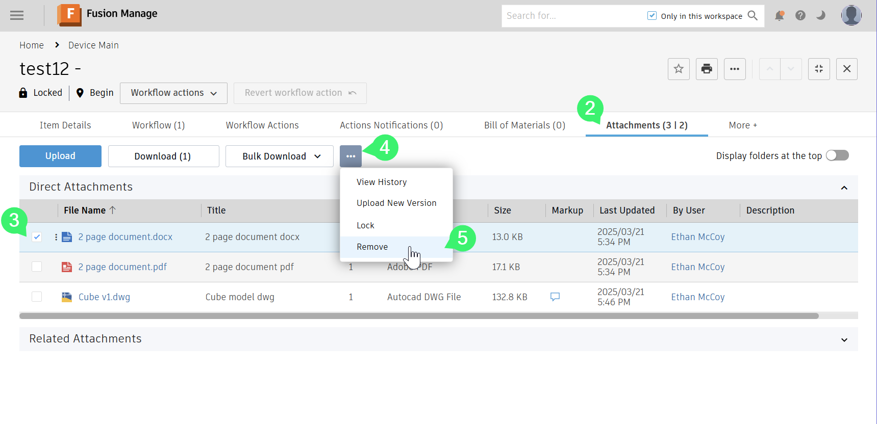 How to remove attachments in Fusion Manage