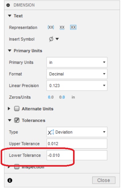 Adding tolerances to dimension in the Fusion drawing environment