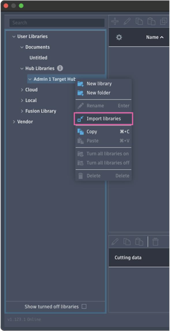 Exporting and importing libraries for Hub Merge in Fusion