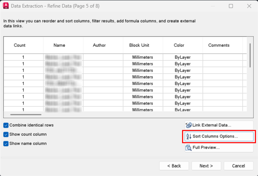 Extracted output excel data from AutoCAD is inconsistent