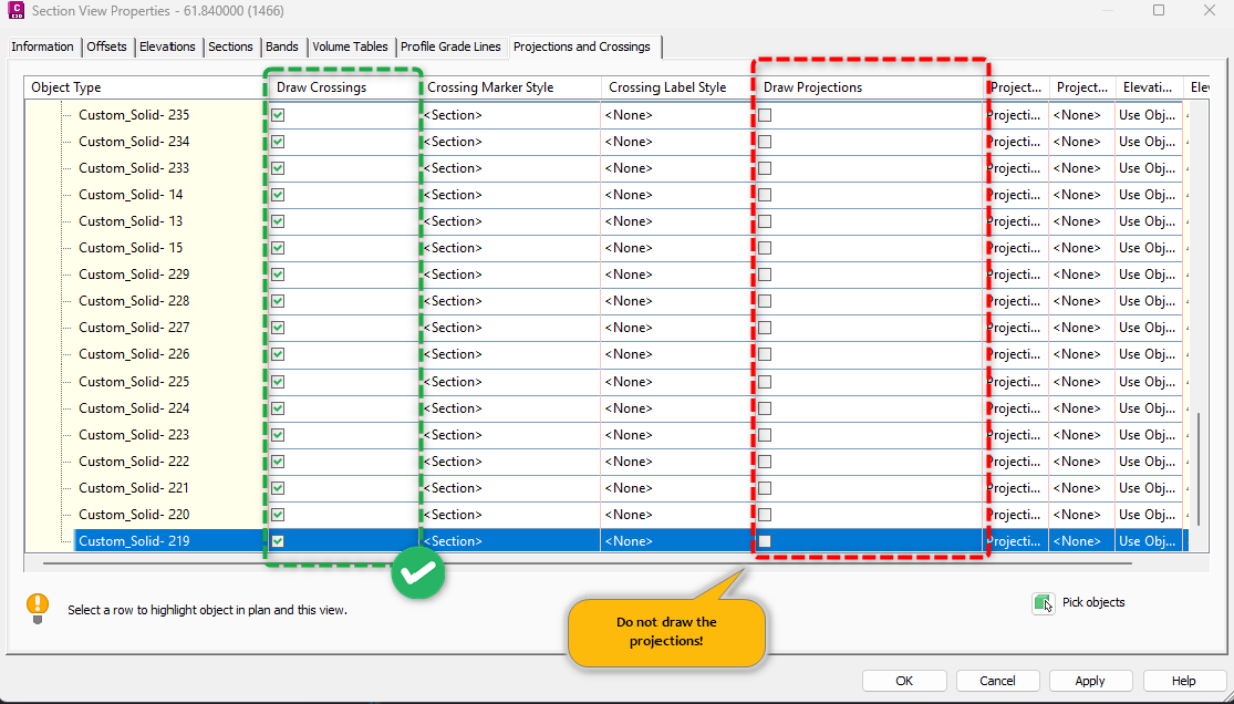 How to show only section in cross section view of the sample line in ...