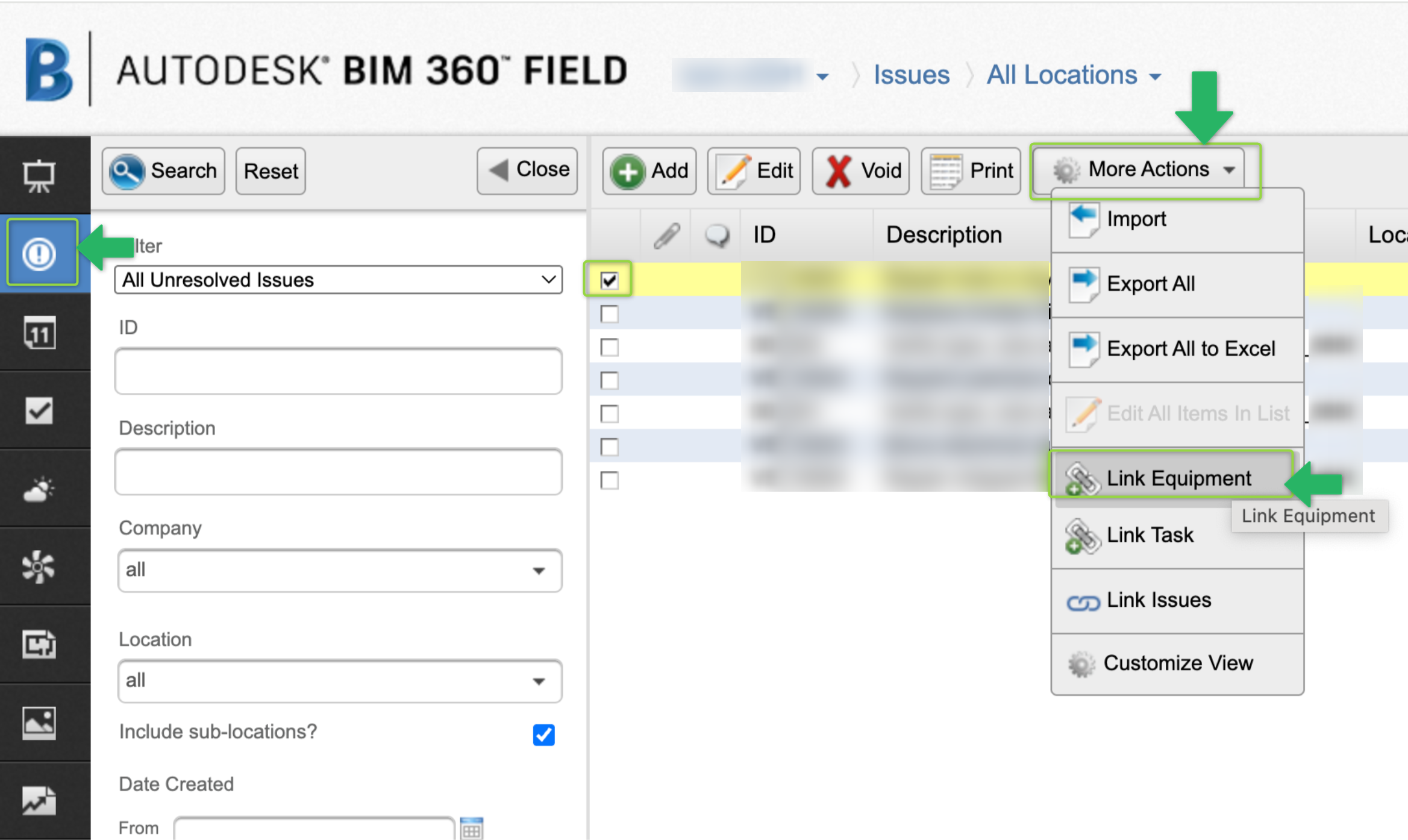 BIM 360 Field에서 기존 문제를 기존 장비에 연결할 수 있습니까?