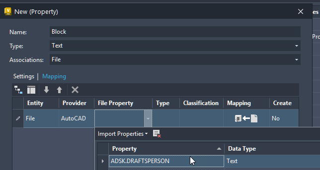 How to map an AutoCAD attribute to a Vault property