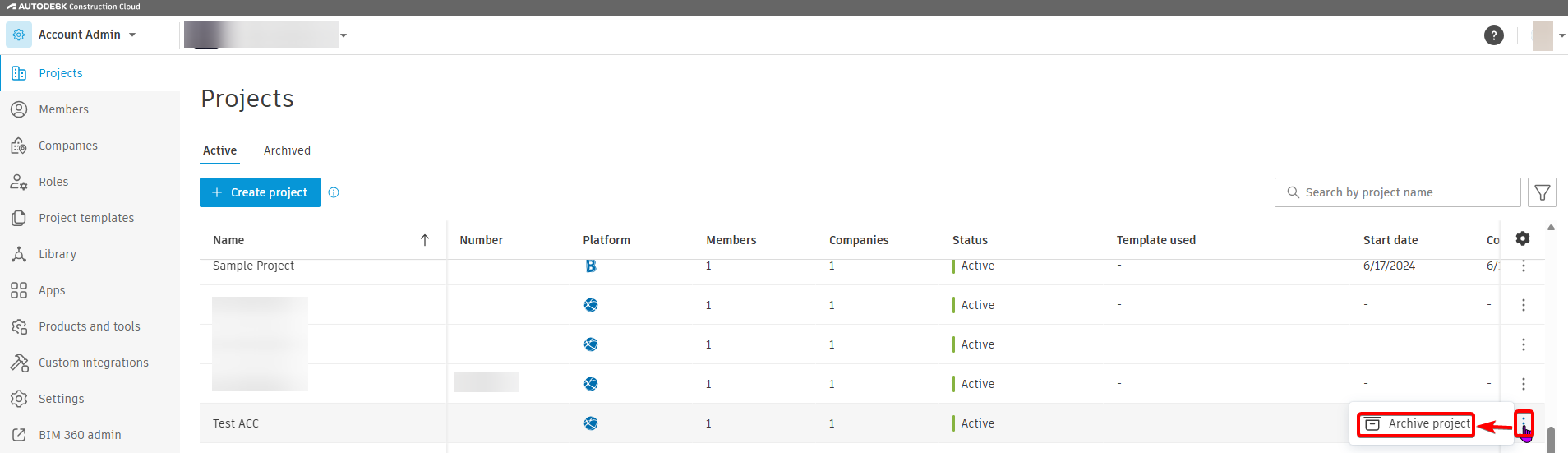 How to archive a project in Autodesk Forma?