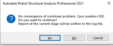 "No convergence of nonlinear problem" reported while calculation of model with tension bars ...