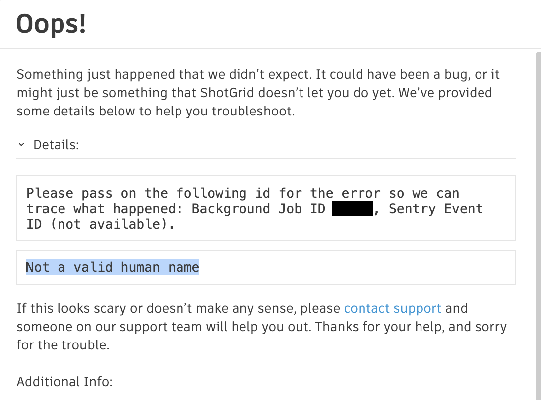 "Not a valid human name" when attempting to create field in Flow Production Tracking
