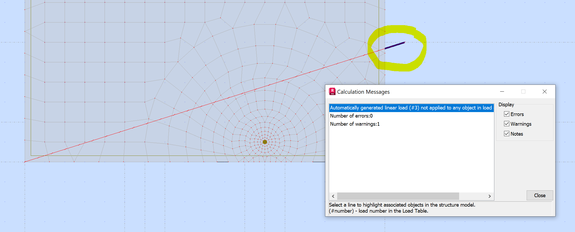 "Automatically generated linear load not applied to any object" message ...
