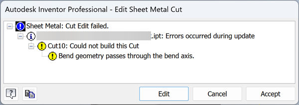 "Could not build this Cut; Bend geometry passes through the bend axis." when creating a sheet ...