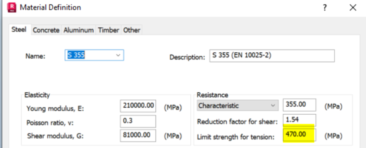 Why steel S355 limit strength for tension is set to 470 MPa in Robot ...