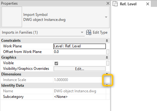 Associate Family Parameter button for Instance Scale property is ...