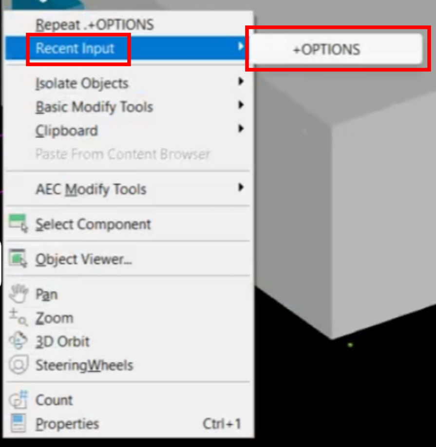 Recent Input feature only displays the most recently used command in AutoCAD Products