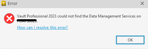 "Could not find the Data Management Services on localhost" when login ...