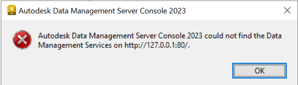 "Could not find the Data Management Services on localhost" when trying to access Administration ...