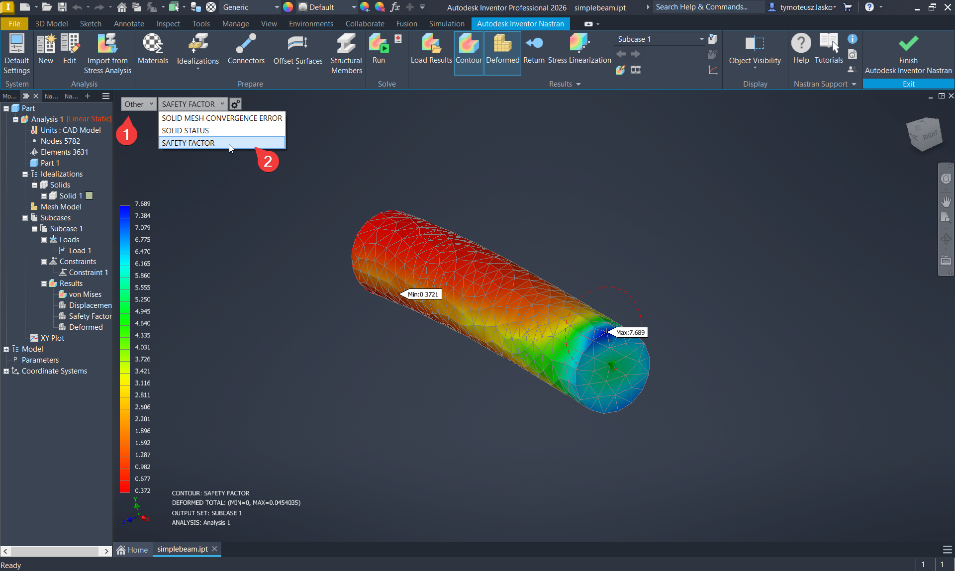 How to display safety factor results in Inventor Nastran?