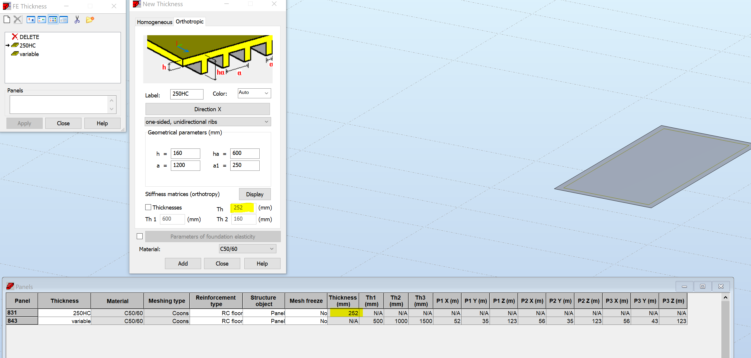Th1, Th2, and Th3 not presented in Panels table for orthotropic panels ...
