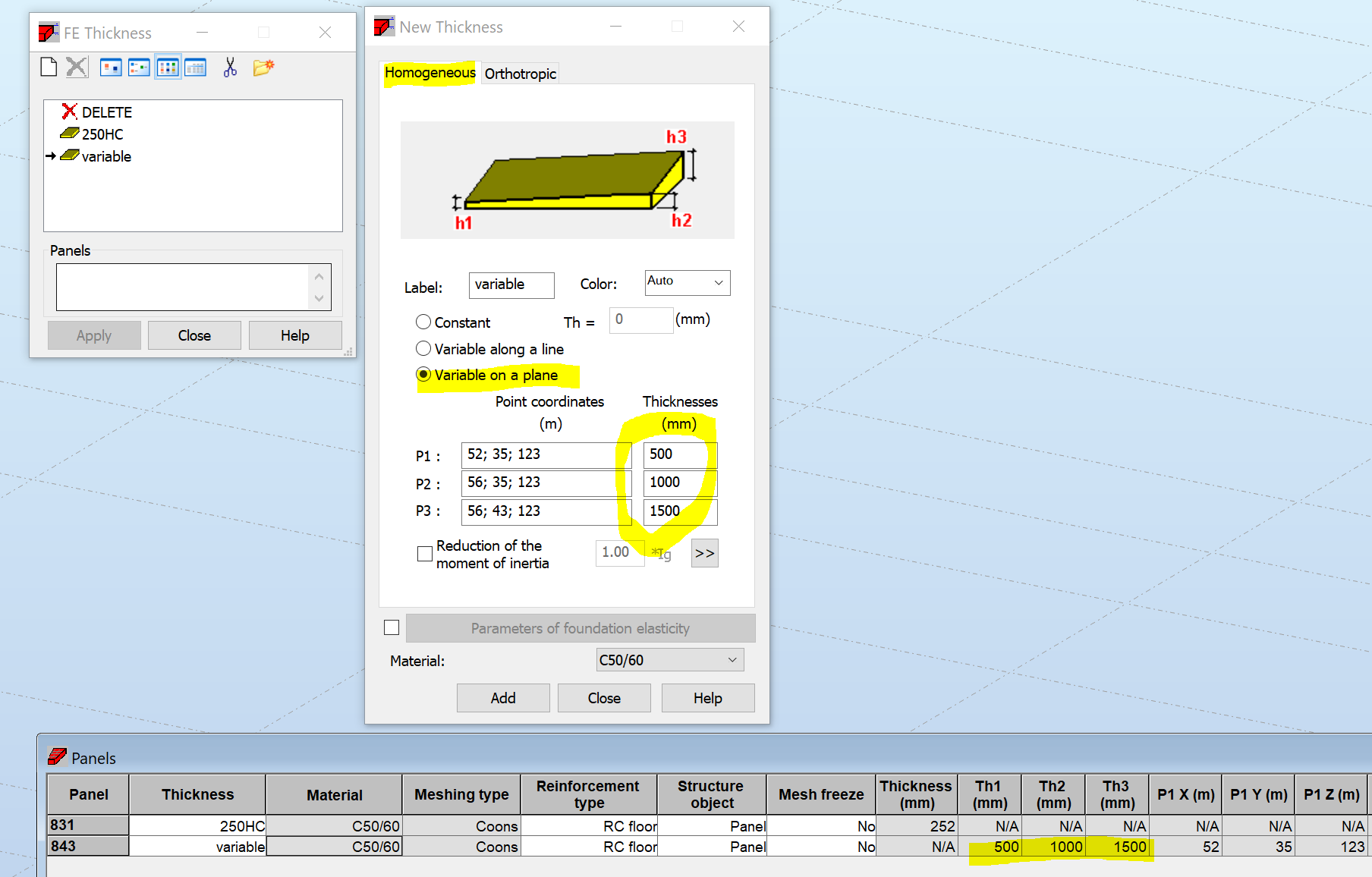 Th1, Th2, and Th3 not presented in Panels table for orthotropic panels ...