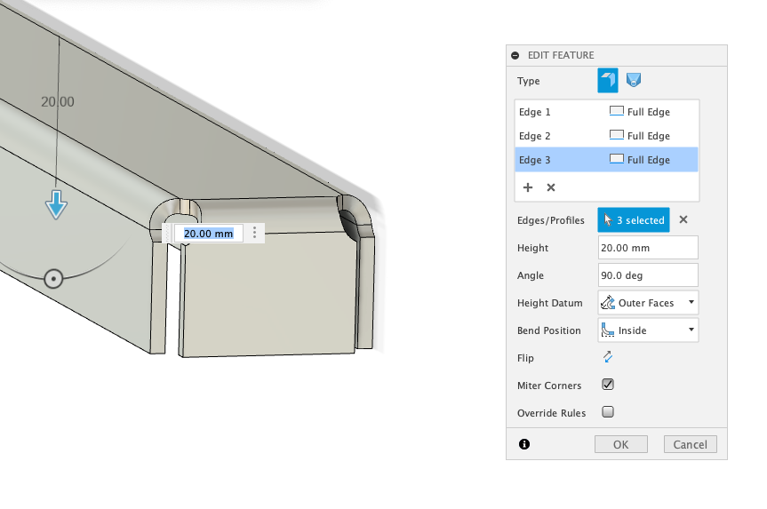 Corner relief is not applied to sheet metal flanges in Fusion