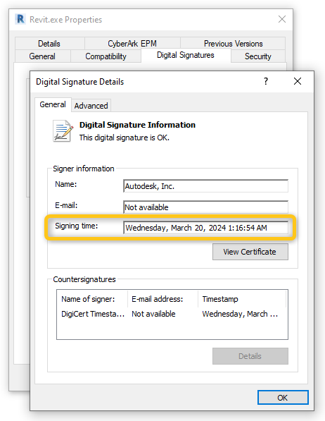 Autodesk 程序的 EXE 文件的数字签名日期已过