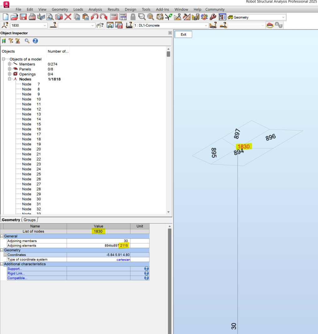 Not existing finite element reported as adjoining to selected node in Object Inspector in Robot ...